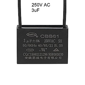 uxcell Ceiling Fan Capacitor CBB61 3uF 250V AC 2 Wires Metallized Polypropylene Film Capacitor 37x26x15mm for Electric Fan Pump Motor Generator