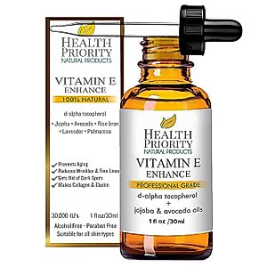 Health Priority Organic Vitamin E Oil for Skin & Scars - 15000 IU, 1 Fl Oz - Handmade in South Carolina, Non-GMO, Gluten & Cruelty Free, Vegan - Lavender Scented