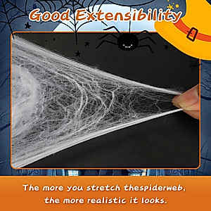 1000 Sqft Spider Webs Halloween Decorations 50 Glow and 50 Black Fake Spiders, Super Stretch Large Spread Cobwebs for Indoor Outdoor Halloween Party Haunted House Spooky Office/Yard Decor Supplies