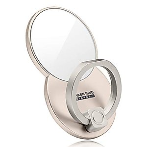 Bunker Ring Mirror - Universal Cell Phone Stand and Finger Ring Holder (Champagne Gold + Hook)