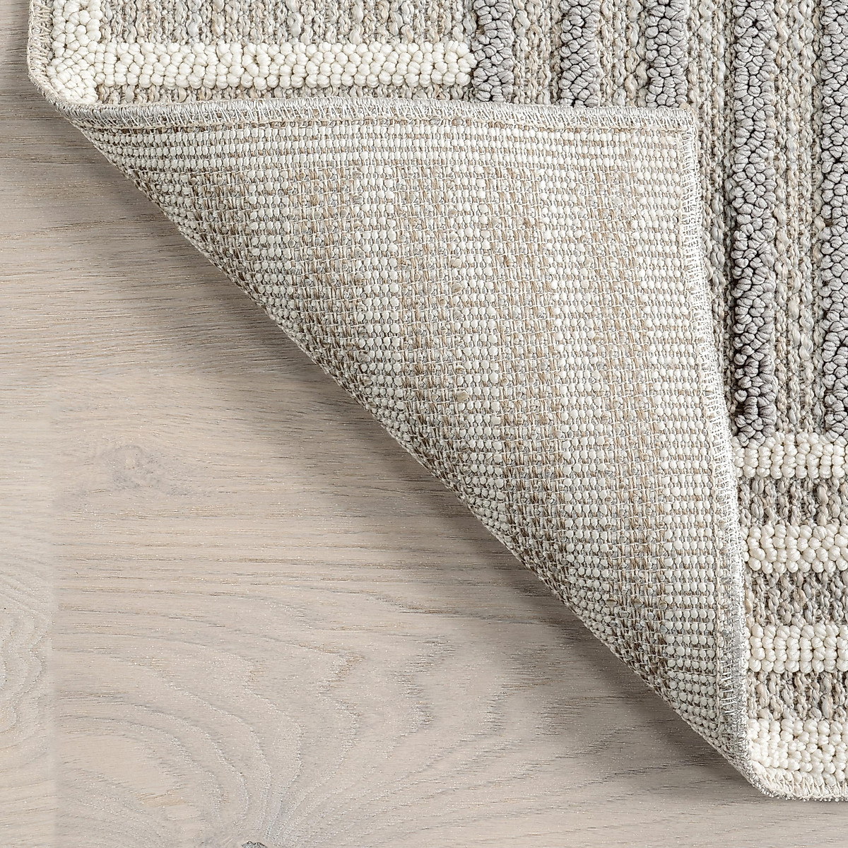 nuLOOM Nicka Striped 9x12 Machine Washable Area Rug for Living Room Bedroom Dining Room Kitchen, Light Grey/Cream