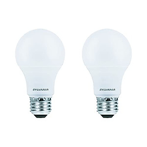 SYLVANIA LED Light Bulb, 60W Equivalent A19, Efficient 8.5W, Medium Base, Frosted Finish, 800 Lumens, Soft White - 2 Pack (73886)