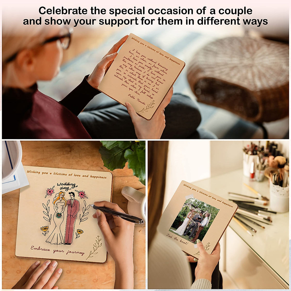 STOFINITY Congratulations Wedding Card for Couple - Wedding Cards for Bride And Groom, Wood Bridal Shower Card, Mr & Mrs Wedding Shower Card Gift, Wedding Day Greeting Cards Gifts