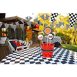 Piokio 100ft Black and White Checkered Flag Banner Racing Birthday Decorations, for Nascar Race Party Supplies