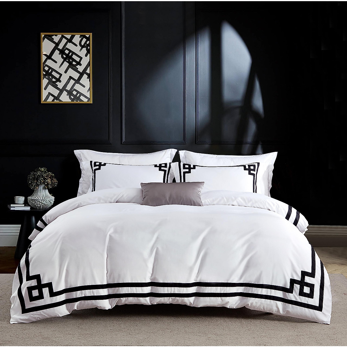 CASA BOLAJ DESIGNED TO DREAM 3 Pcs Do Not Include Filling Duvet Cover Set 100% Egyptian Cotton Sateen Luxury 400 TC (White Black, King)
