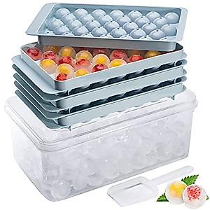 Zimmoo Ice Cube Tray, Round Ice Cube Trays for Freezer with Lid & Bin, 1.2 IN X 99 PCS Sphere Ice Ball Maker Molds Circle Ice Tray for Whiskey Cocktails Drinks (3 Trays 1 Ice Container and Scoop)