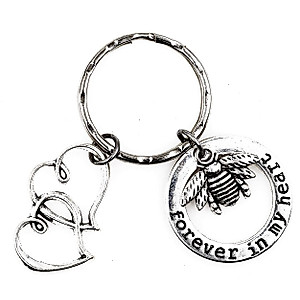 Forever in My Heart Double Hearts Keepsake Condolence in Memory of Gift Memorial Sympathy Loss of Loved One Keepsake Sadness Grief Mourn Mourning Hornet Sting Wasp Bumblebee Bee Keychain 3W