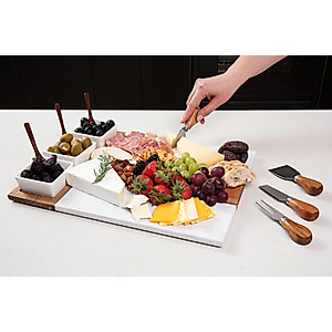Acacia Wood and Marble Charcuterie Board Set - 11 Piece Cheese Board Serving Platter - Includes Knives, Bowls, Spoons - Gift Appetizer Board with Accessories - Housewarming and Holiday Unique Gift