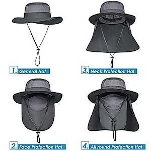 IYEBRAO Mens Outdoor Sun Hat with Face Neck Flap UV Protection for Fishing Hiking Garden (2 Pack-Dark Gray＆Light Gray)