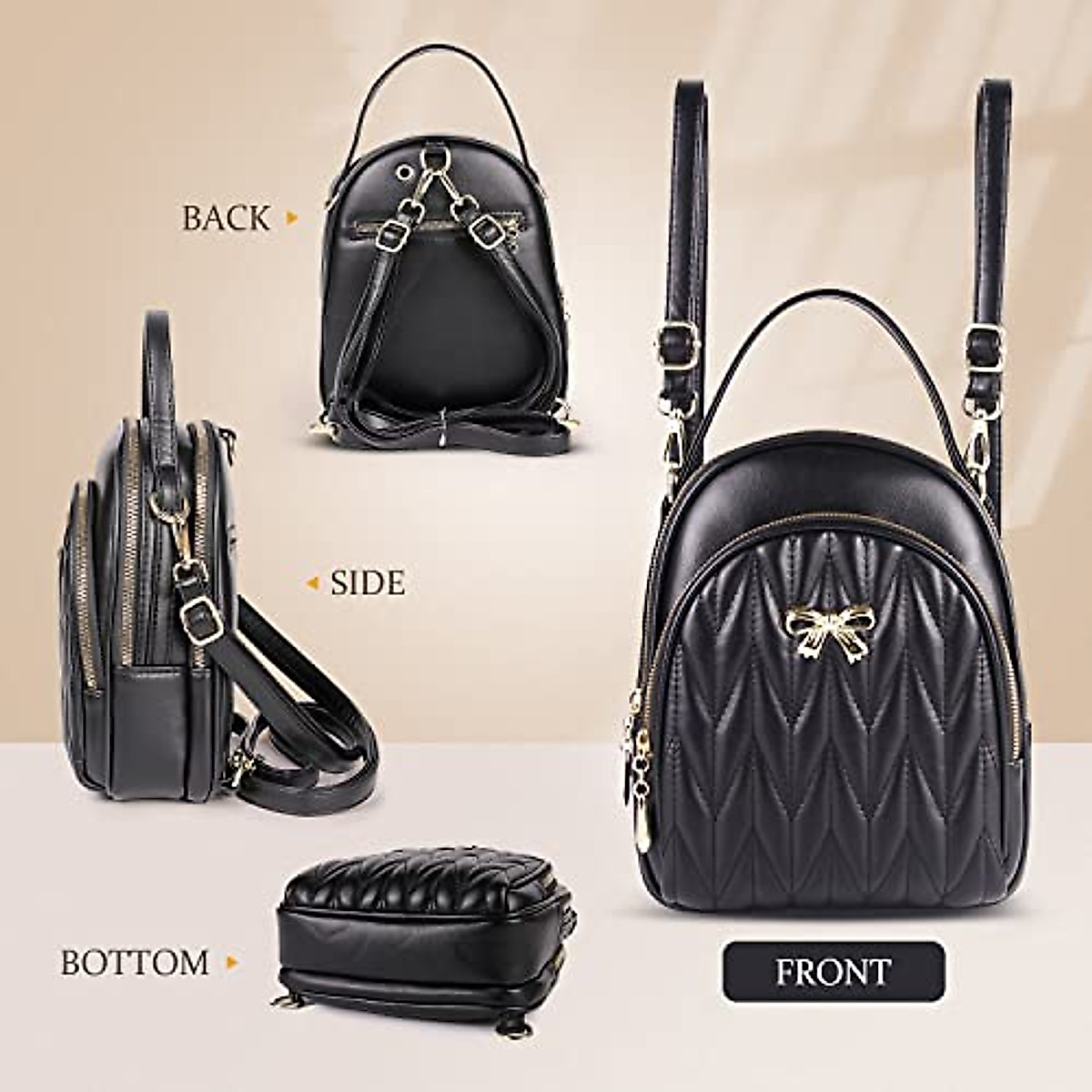 WIZOZI Mini Backpack for Women Cute Small Backpack Purse Teen Girls Fashion PU Leather Zipper Crossbody Shoulder Bags Multifunctional and Large-Capacity Daypack Purse-WHITE