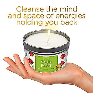 MAGNIFICENT 101 SAGE + Roses Aromatherapy Candle for House Energy Cleansing, Banishes Negative Energy I Purification and Chakra Healing - Natural Soy Wax Tin Candle for Aromatherapy 6oz