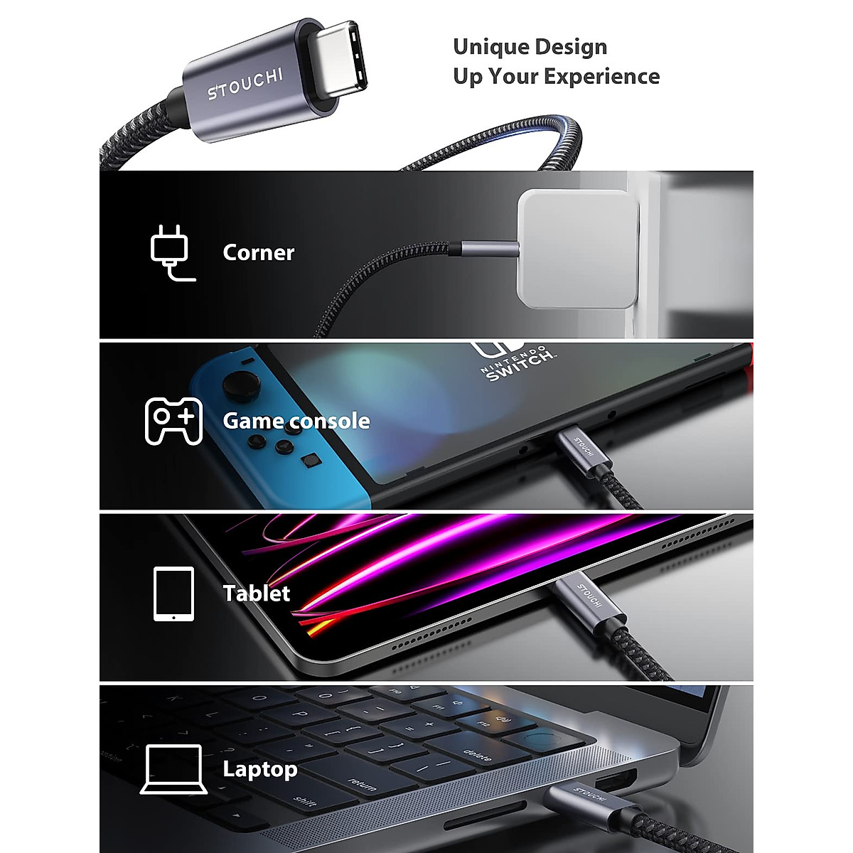 Stouchi USB C Extension Cable 6FT/1.8M, PSVR2 Extension Cable Type C 3.1 Male to Female Fast Charging & Audio Data Transfer for iPhone15, iPad Mini/pro, MacBook Air M2/ M1 Mac Mini/pro, Mag- Safe