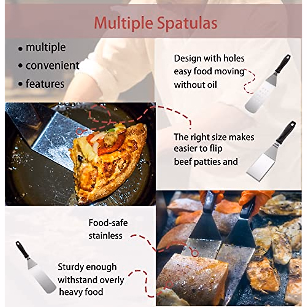 Griddle Accessories Tool-40pcs Flat Top Griddle Set,Stainless Steel Griddle Utensils with Spatulas,Tongs,Fork,Glove,Burger Press,Cleaning Brush.