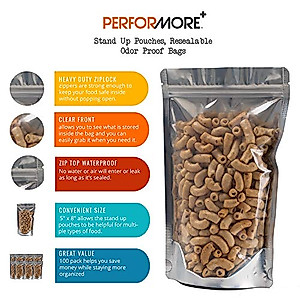 Stand Up Pouch Bags, 6" x 9", Heavy Duty, 100 Pack, Clear Front with Aluminum Foil Back - Resealable Ziplock and Heat Sealable for Food Storage