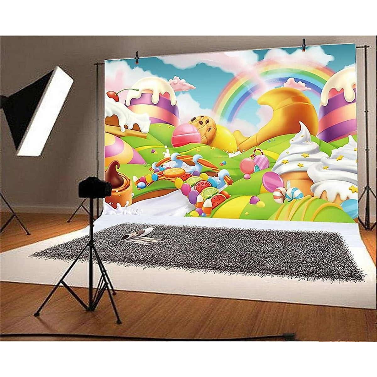 AOFOTO 15x10ft Fantasy Candy Land Landscape Background Cartoon Ice Cream Dessert Lollipop Photography Backdrop Rainbow Birthday Party Decoration Banner Photo Studio Props Kid Baby Girl Vinyl Wallpaper