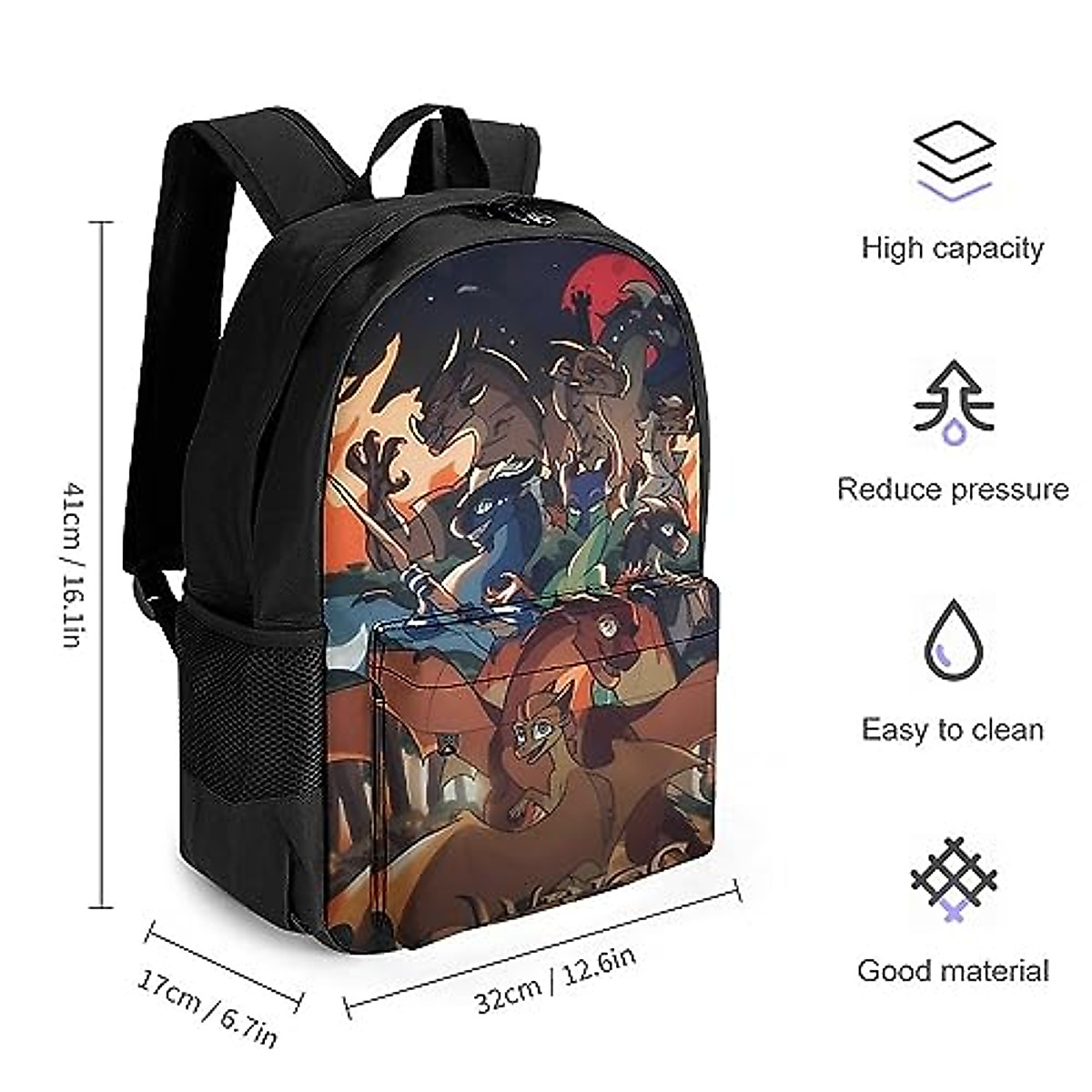 JAYWIS Fire Wings Dragon Backpack Large Capacity Laptop Bags Lightweight Multifunction Daypack for Daily/Work/Sport