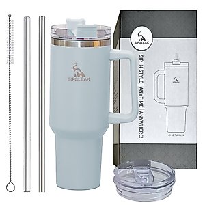 Sipsleek 40oz Insulated Stainless Steel Tumbler with 2 Lids (1 leak/Sill Proof)| 2 Straws | & Straw cleaner - Ideal for Hot & Cold Drinks, Coffee, Water, Tea - Portable, Durable Travel Mug
