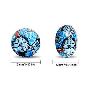 JOVITEC 200 Pieces 12 mm Flower Pattern Glass Beads Mixed Color Flat Marbles Mosaic Printed Half Round Crafts Glass Mosaic for Jewelry Making