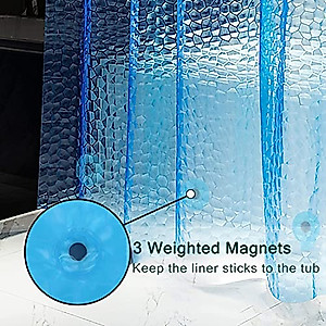 LQFMEHOT EVA Blue Shower Curtain Liner,3D Water Cube 5G Shower Liners with 12 Rustproof Metal Grommets and Weighted Magnets, Waterproof Duty Shower Curtains for Shower Bathroom 72 x 72