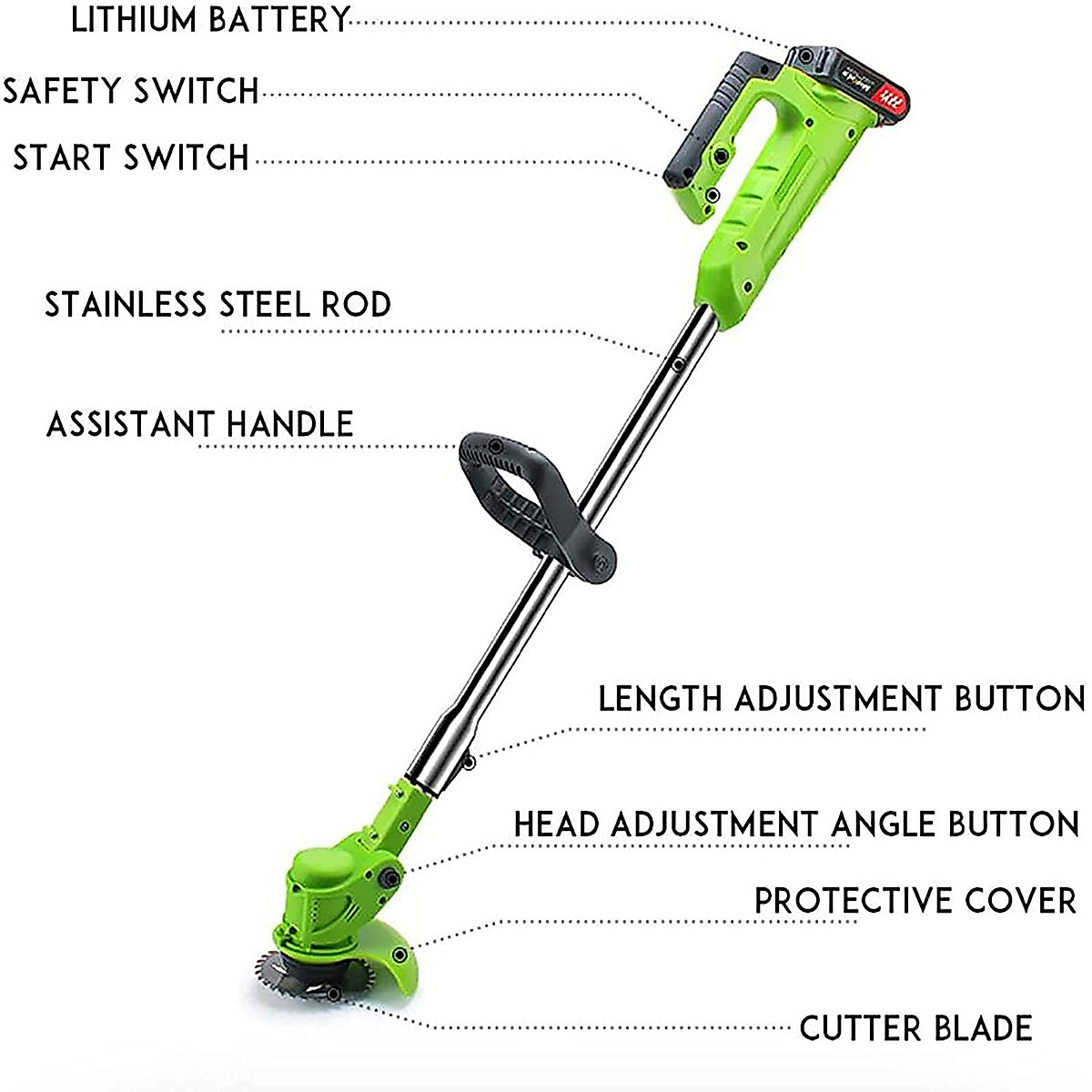 HLCUI Grass Trimmer Cordless Electric String Trimmer Edger Lawn Mower Grass Brush Cutter Kit, Pruning Cutter Garden Tools with 24V Batteries & Replace Blade for Lawn Care,A,2 Batteries