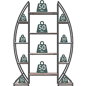 Moozerka Large Oval Bookshelf, 70“ Tall Open 5 Tier Industrial Bookcases, Modern Etagere Bookcase Furniture, Wall Units for Living Room, Bookshelves Display Shelves for Office