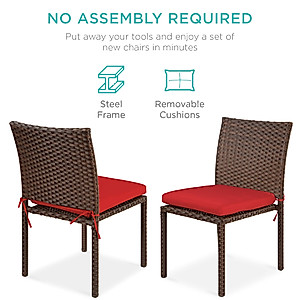Best Choice Products Set of 4 Stackable Outdoor Patio Wicker Chairs w/Cushions, UV-Resistant Finish, and Steel Frame - Brown/Red