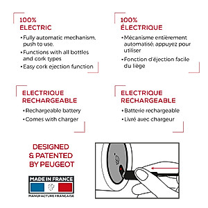 Peugeot - Elis Electric Corkscrew - Rechargeable Bottle Opener with Battery, Stainless Steel, 8 inches