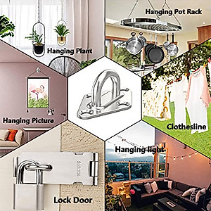 4 Pcs 2.3 Inch 304 Stainless Steel Pad Eye Plate Hook with Screws for Suspension, Ceiling Hooks, Marine Application Hook