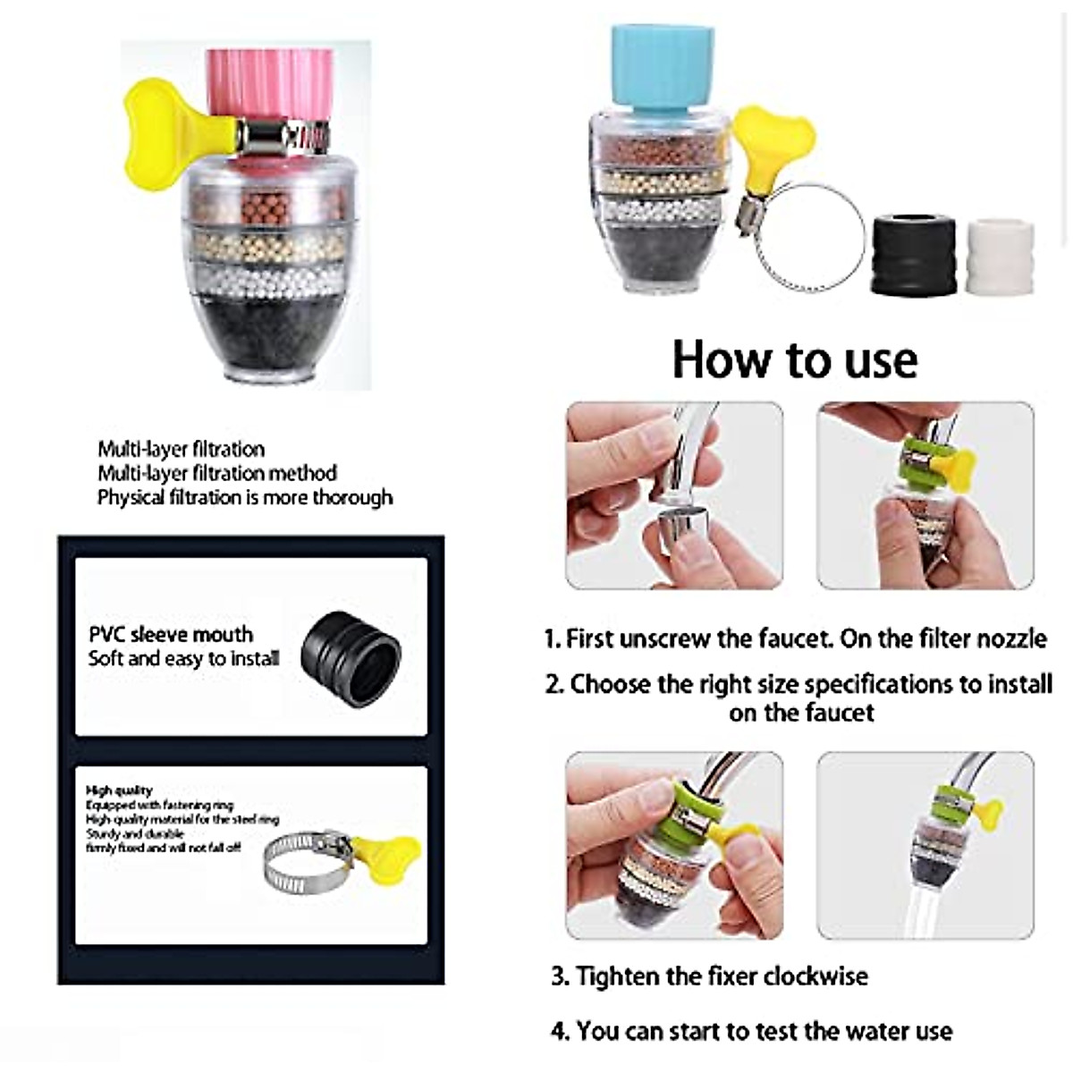 Kitchen Faucet 3 Pack Booster Shower Faucet Water Filters Water Purifier Faucet Kitchen Faucet Water FilterScalable/Rotating/Folding Faucet Water Filter Telescopic (Blue,Pink,Green）