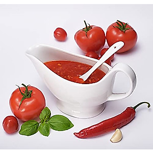 MaKar Gravy Boat, 15 oz, Spoon, Gravy Boat for Salad Dressings Milk, Sauce, Broth, Creamer, Microwave & Dishwasher Safe