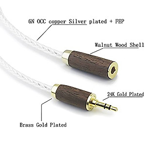NewFantasia 3.5mm Stereo Male to 4.4mm Female Headphone Audio Adapter Cable 8 Cores 6N OCC Copper Single Crystal Silver Plated Wire Walnut Wood Shell 3.5mm Male to 4.4mm Balanced Female
