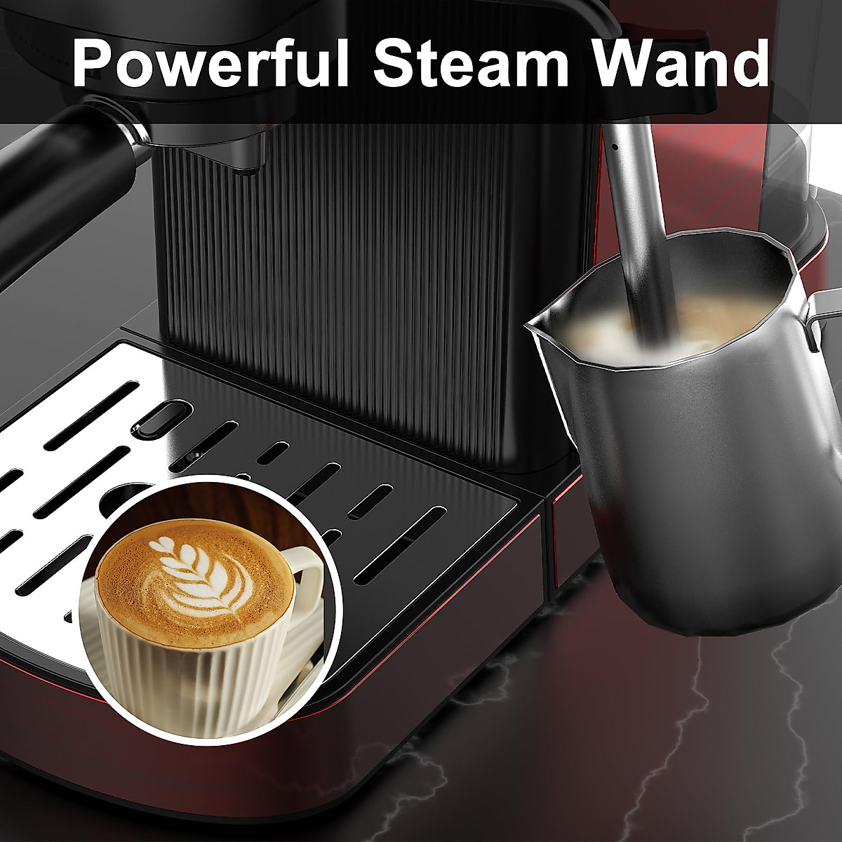 DRAGONBALL Espresso Machine, 1350W Cappuccino Machine, Small Espresso Machine with 40 oz Removable Water Tank, Espresso Coffee Maker for Latte, Cappuccino, Red