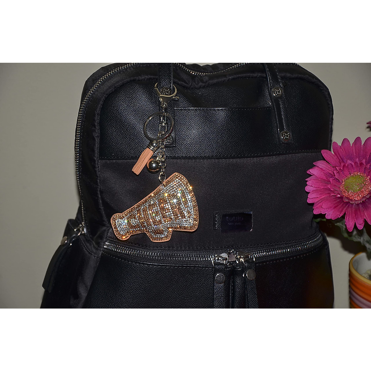 Popfizzy Cheer Keychain for Girls, Bling Cheerleader Backpack Charm, Gold Rhinestone Cheerleading Bag Charms, Keyring Key Fob