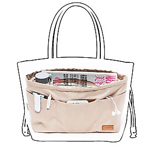 iN. Purse Organizer Insert with zipper Nylon fabric for women Handbags & Totebag beige Size: Medium: 15.7"(Top)/12.2"(Bottom) L × 4.7" W × 8.3" H
