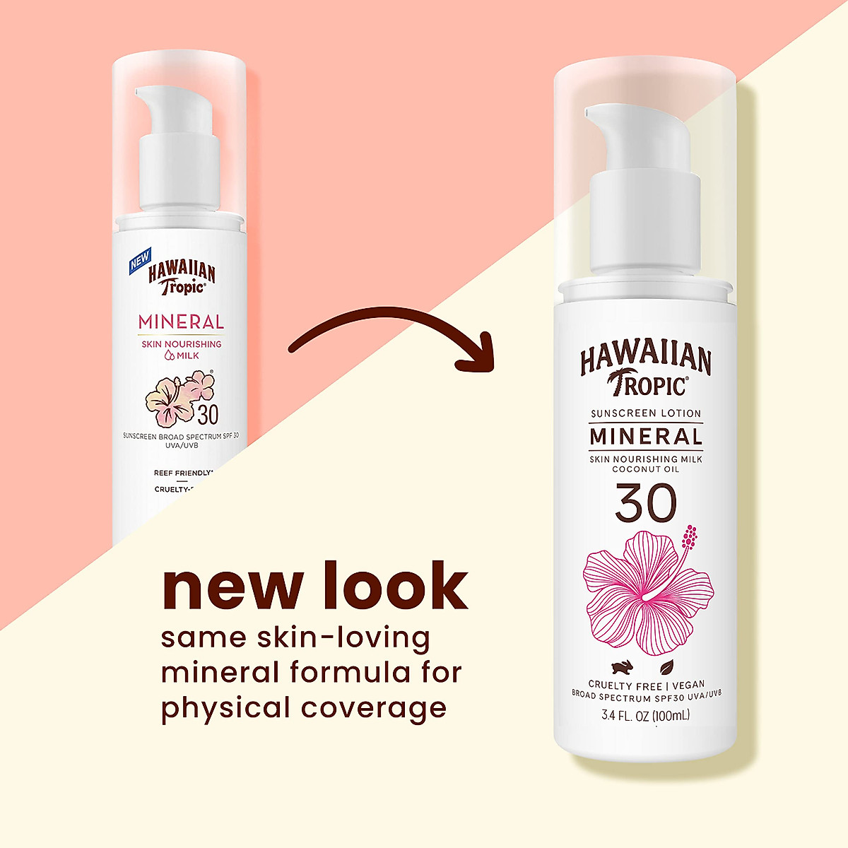 Hawaiian Tropic Mineral Skin Nourishing Milk Sunscreen SPF 30, 3.4oz | Sun Milk, Zinc Oxide Sunscreen, Mineral Sunblock, Oxybenzone Free Sunscreen, Travel Size Sunscreen, 3.4oz