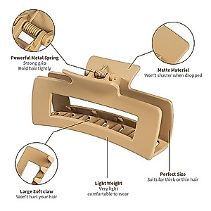 Hair Claw Clips for Women,Large Clips For Thick Thin Curly Hair,Nonslip Matte Square Strong Hold Jaw Clips (Neutral Colors 4.1Inch 8Pcs)