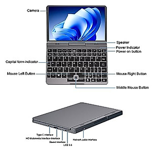 Dpofirs Mini Laptop for Windows11, 180 Flip 8 inch Touch Screen, 4 Core Alder Lake Processor LPDDR5 12GB, 10 Point Touch with Stylus, 3200mAh Business Laptop (12GB+128GB US Plug)