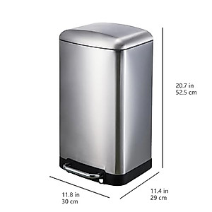 Amazon Basics Smudge Resistant Small Rectangular Trash Can with Soft-Close Foot Pedal, 20 Liter / 5.3 Gallon, Nickel
