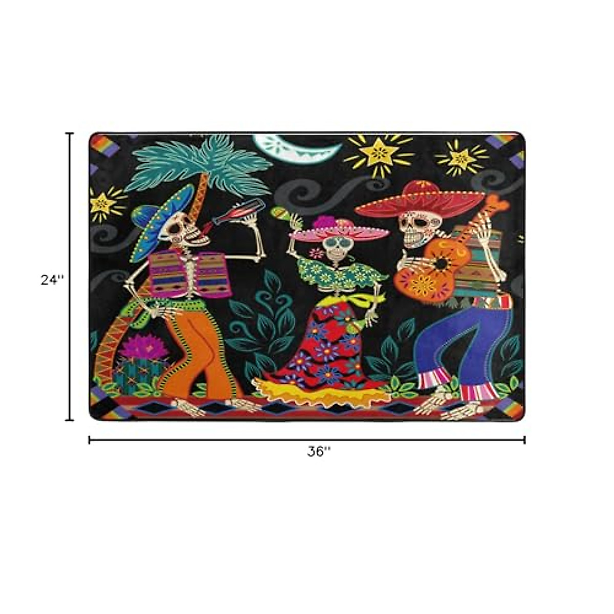 VIGTRO Halloween Skull Music Band Area Rug 36×24in Day of The Dead Non-Slip Floor Carpet Comfort Floor Mats Decor for Indoor Living Dining Room and Bedroom Area