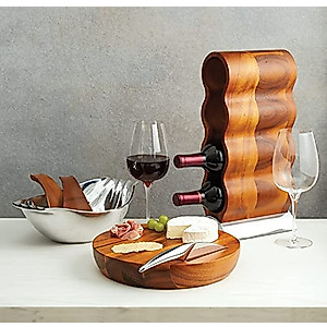 nambe Harmony Cheese Board with Knife | Made of Acacia Wood and Stainless Steel | 12” Serving Set | Charcuterie and Butter Board | Serving Platter Hostess Gift in Box | Designed by Wei Young