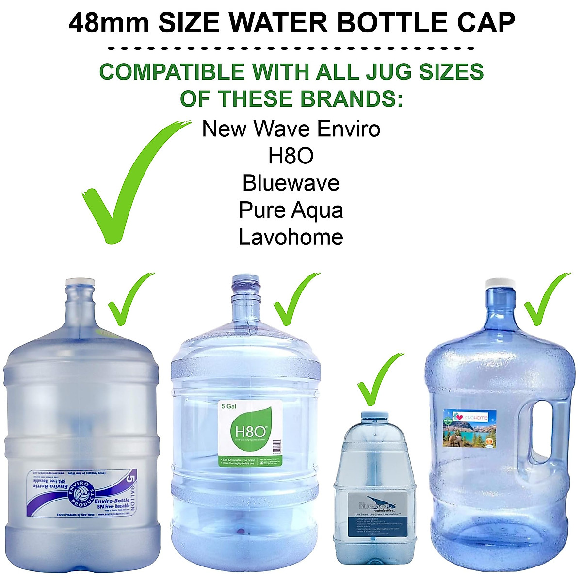 SANITRO Water Systems Screw-On Caps for Water Cooler/Dispenser Plastic Jugs, 48mm Bottle Lids