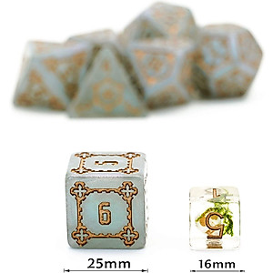 cusdie 7 Pcs 25mm Giant DND Dice with Dragon Eye Dice Bag, Polyhedral Dice Set, D&D Dice for Dungeons and Dragons Pathfinder RPG MTG (Gray Green)