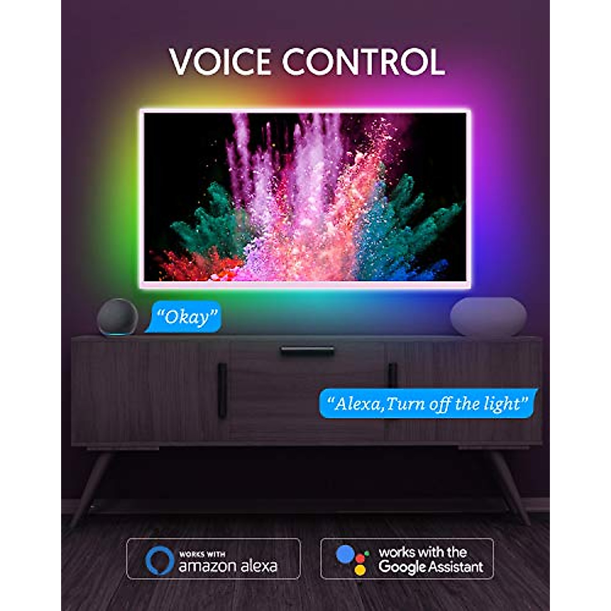 TV LED Backlights, 9.8FT Smart LED Lights for Behind TV with Music Sync 16 Million Colors Changing RGB Strip Lights Compatible with Alexa Google Home for 40-60 inch TVs, WiFi APP Control