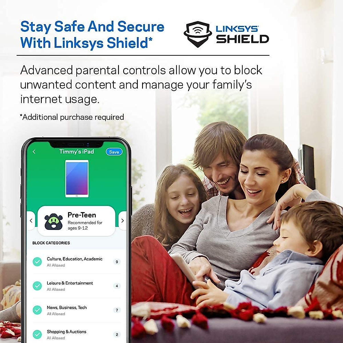 Linksys Velop Intelligent Mesh WiFi System Tri-Band, 1-Pack Black (AC2200)