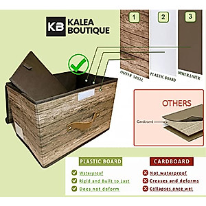 KaleaBoutique KB Foldable Storage Bins with Lids Fabric Collapsible Stacking Boxes, Closet Organizers Storage, Living Room, Laundry Room Bins, Office Home Storage Bins (Set of 3 Bins, Reclaimed Wood)