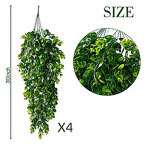 Sggvecsy 4 Pack Artificial Hanging Plants Fake Hanging Plant Faux Hanging Eucalyptus Plants UV Resistant Plastic Plants for Indoor Outdoor Room Wall Wedding Patio Porch Decor