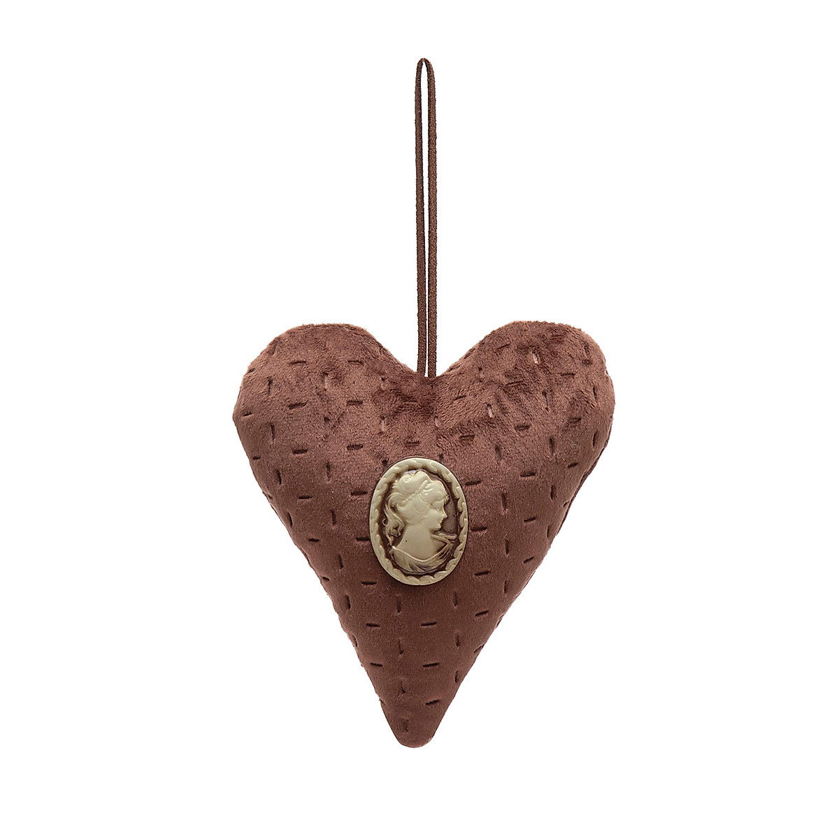 Creative Co-Op 6" H Velvet Heart w/Gold Finish Cameo, Plum Color Textile Ornaments, Multi