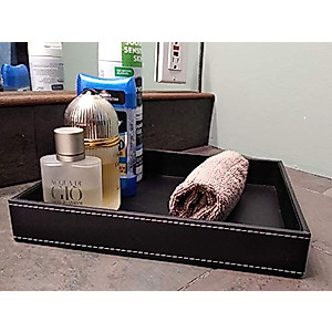 Valet Tray, Dresser Organizer, Desk Tray, Bedside Organizer, Key Bowl, Nightstand Organizer for Men, EDC Tray, Black PU Leather, 10.3 x 8.3 x 1.6 inches