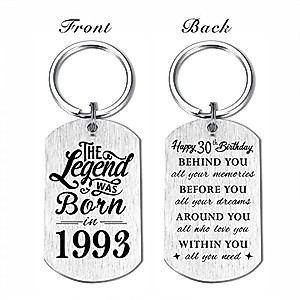 Yobent 30th Birthday Gifts for Him Men 1993, Happy 30th Birthday Keychain, 30 Year Old Birthday Gifts for Her Women，The Legend was Born in 1993
