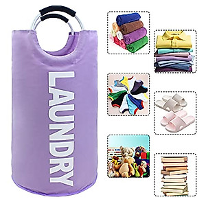 Mziart 82L Large Collapsible Laundry Basket with Padded Handles, Heavy Duty Oxford Fabric Laundry Hamper Tall Laundry Bag Foldable Laundry Bin Storage Organizer for Nursery Bedroom College Dorm-Purple